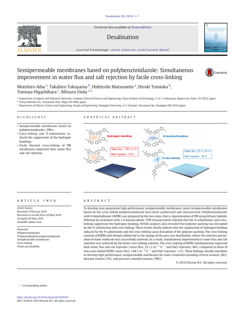 Semipermeable Membranes Based On Polybenzimidazole - Simultaneous ...
