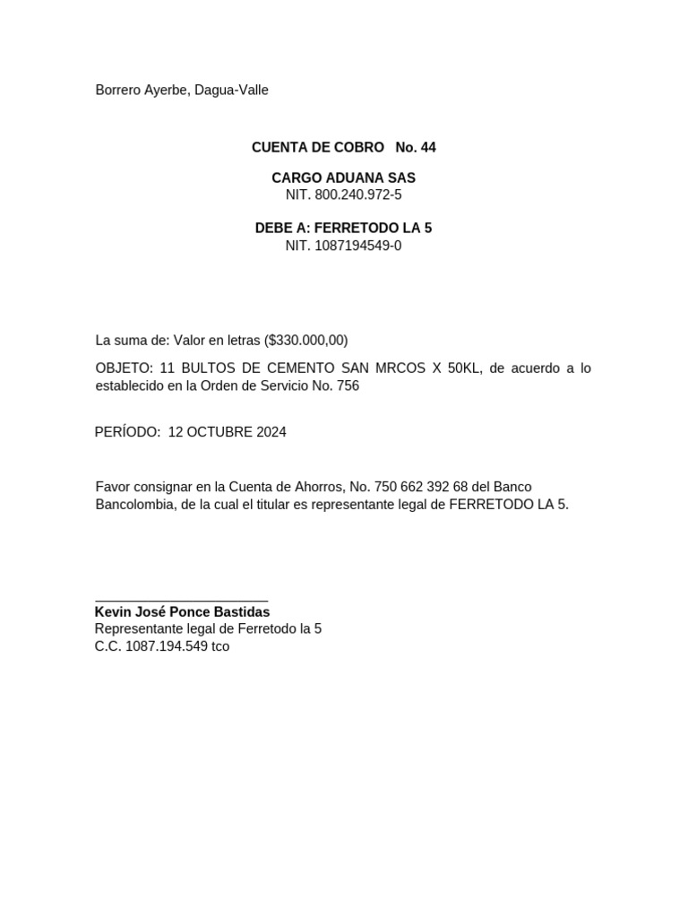 Modelo Cuenta de Cobro | PDF | Derecho