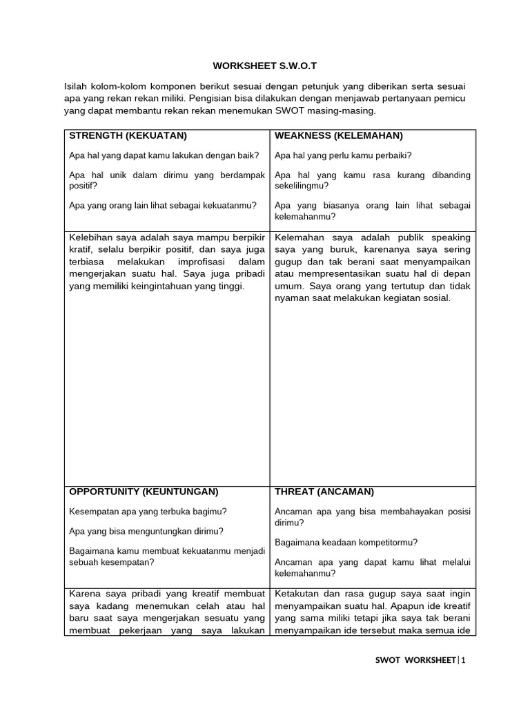 Swot Worksheet M.syahroni | PDF | Pengembangan Diri
