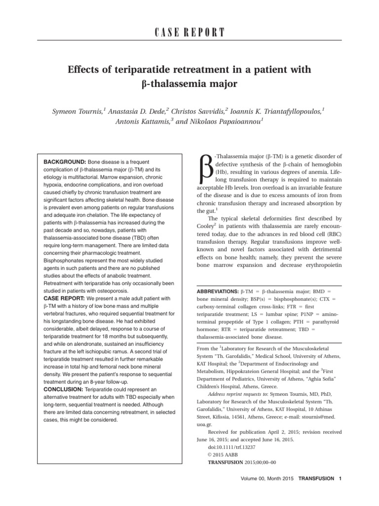 Effects of teriparatide retreatment in a patient with β-thalassemia ...