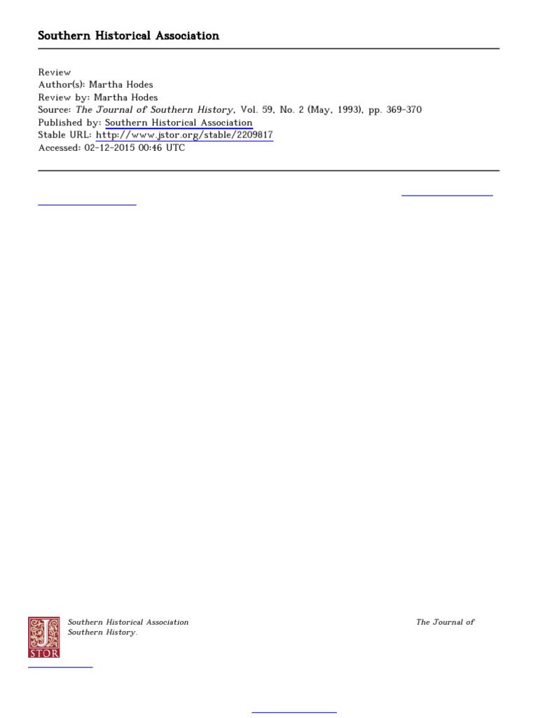Southern Historical Association The Journal of Southern History | PDF