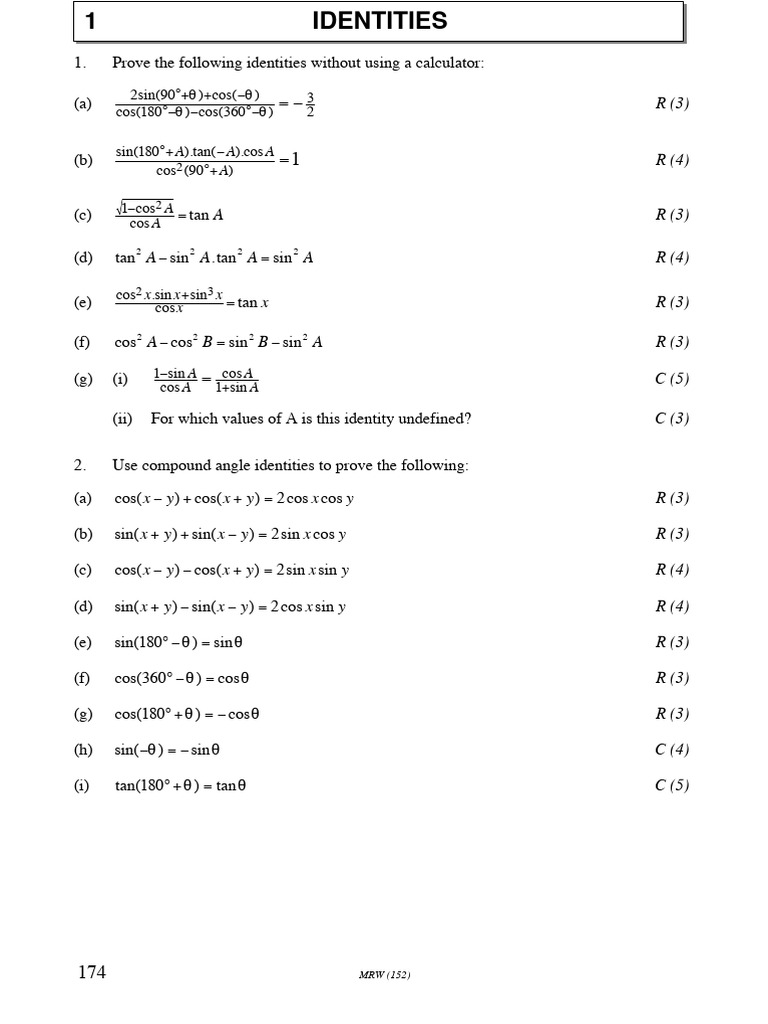 Trigonometry Worksheets and Identities | PDF | Trigonometric Functions ...