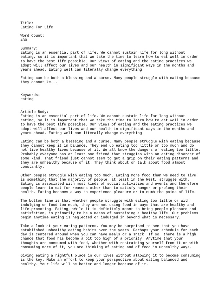 Eating For Life | PDF | Psychology