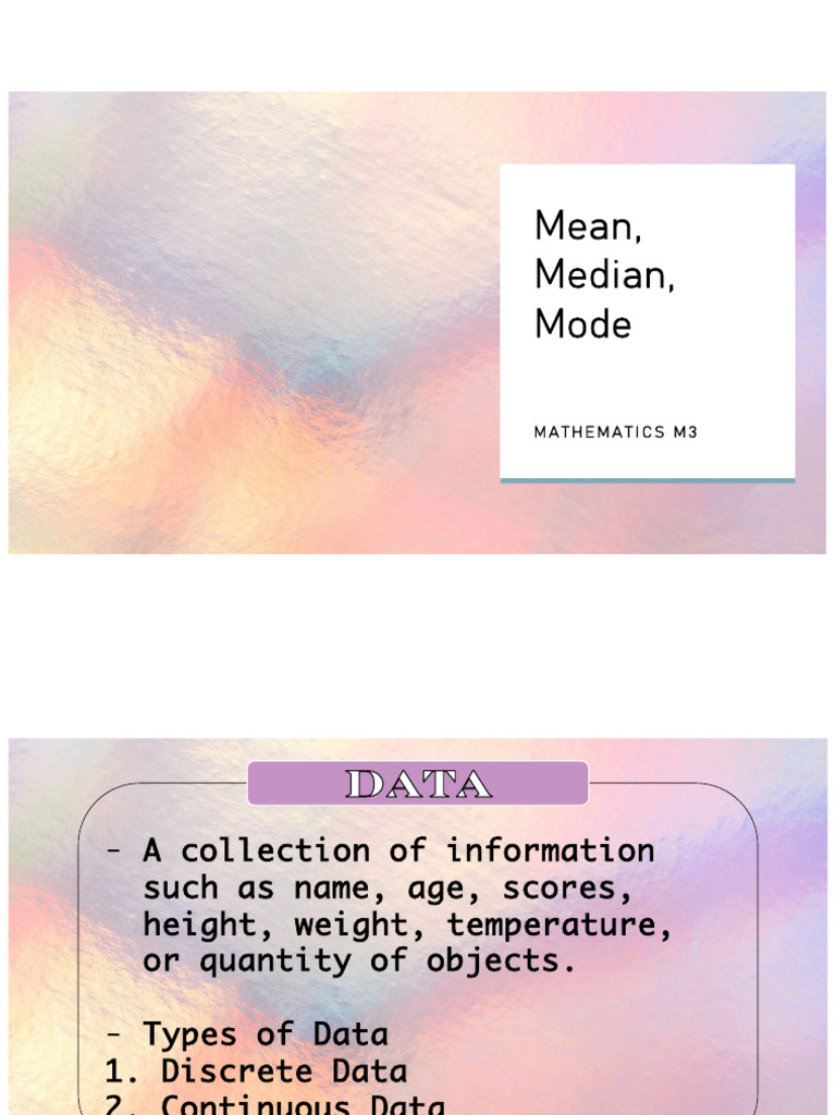Mean Median Mode Review Slides | PDF