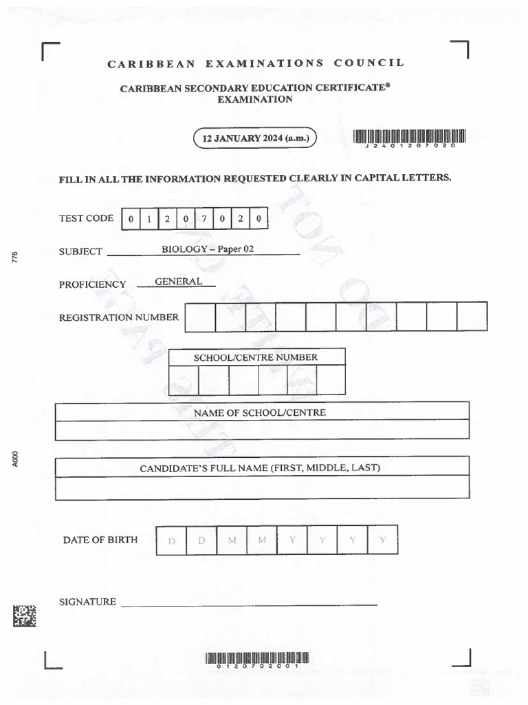 Biology Paper 02 Csec Jan 2024-1 | PDF