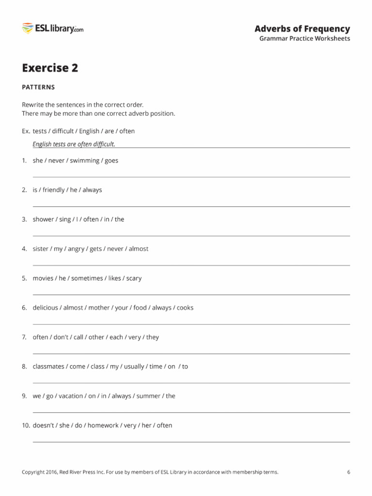 Adverbs of Frequency - Ellii Formerly ESL Library 1 | PDF