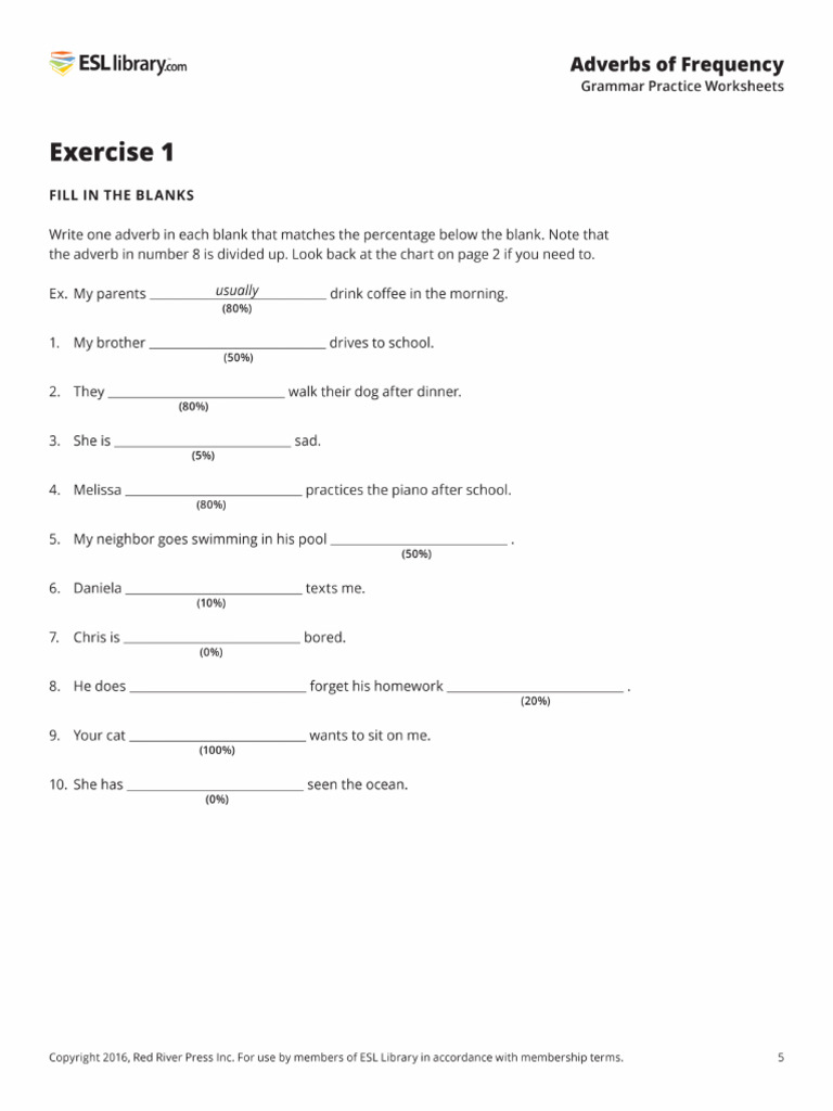 Adverbs of Frequency - Ellii Formerly ESL Library 1 | PDF