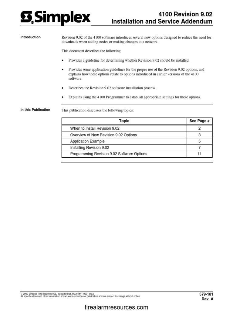 Simplex 4100 Revision 9 02 Installation and Service Addendum 5842309716 ...