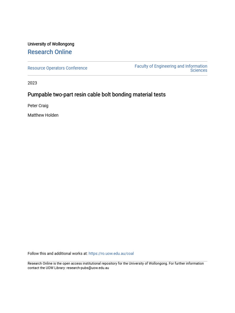 Pumpable Two-Part Resin Cable Bolt Bonding Material Tests | PDF ...
