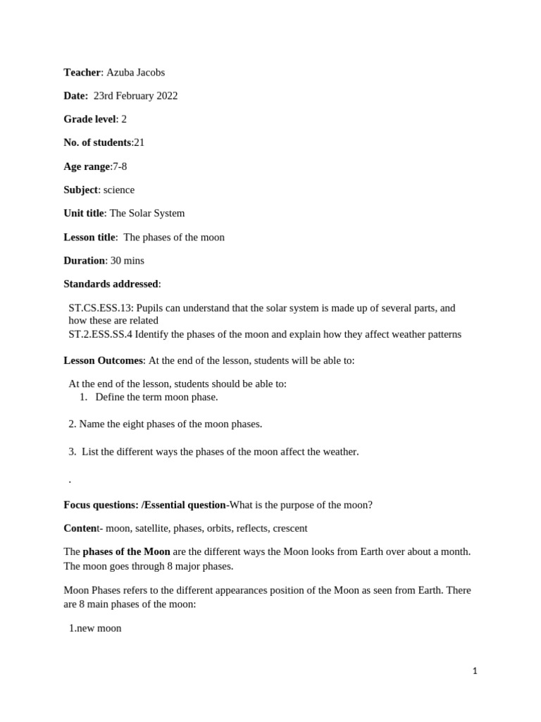 The Moon Phase Lesson Plan | PDF | Moon | Planetary Science
