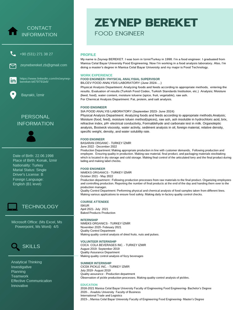 CV For Erasmus Internship | PDF | Hazard Analysis And Critical Control ...