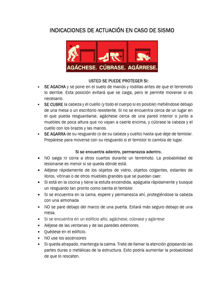 Actuación en Caso de Sismo | PDF