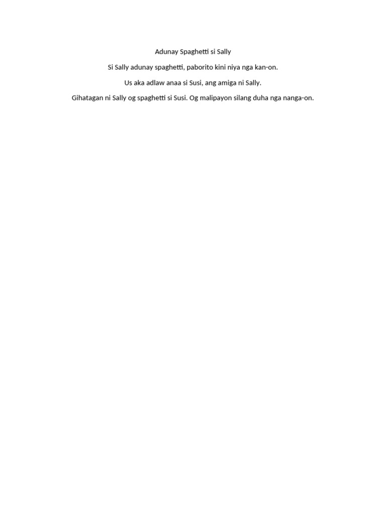 Adunay Spaghetti Si Sally | PDF