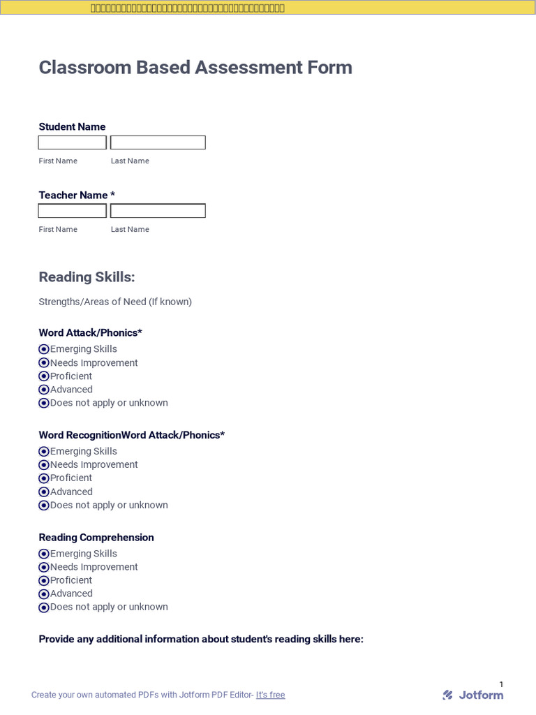Classroom Based Assessment Form | PDF | Phonics | Applied Linguistics