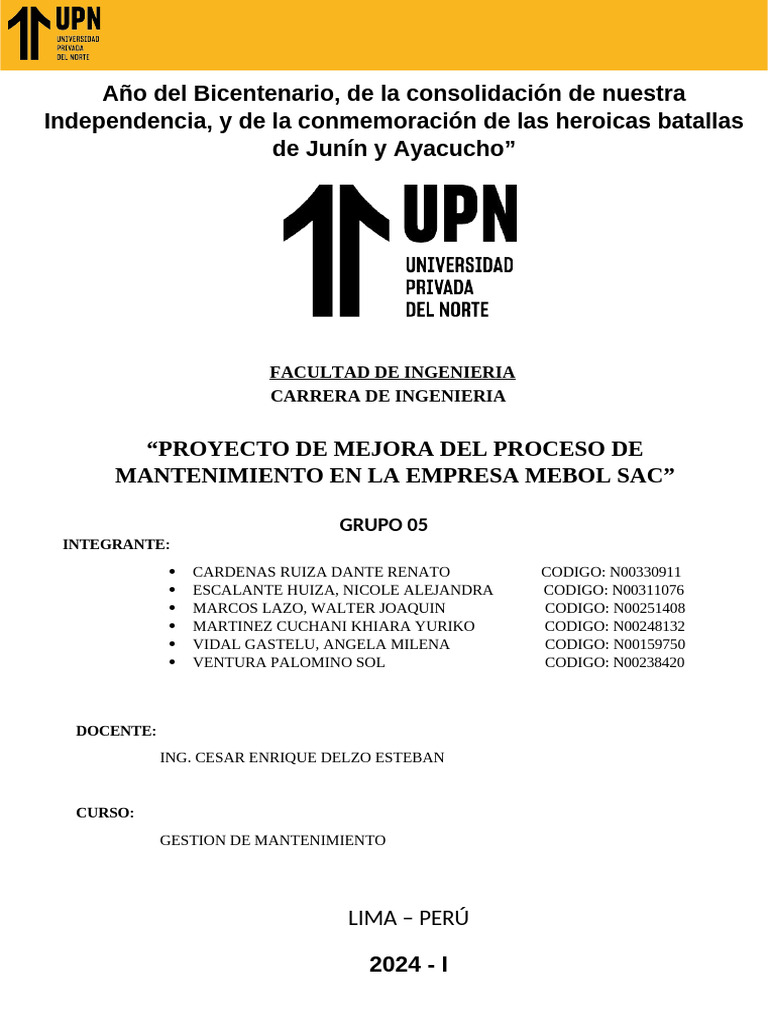 Trabajo Final - Avance GESTION DE MANTENIMIENTO | PDF | Fruta | Business