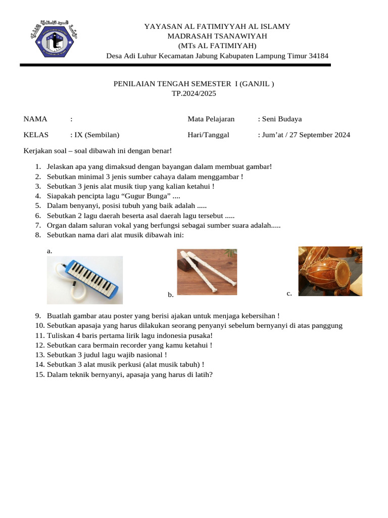 PTS Semester Ganjil 2024-2025 (SBK Ix) | PDF | Seni