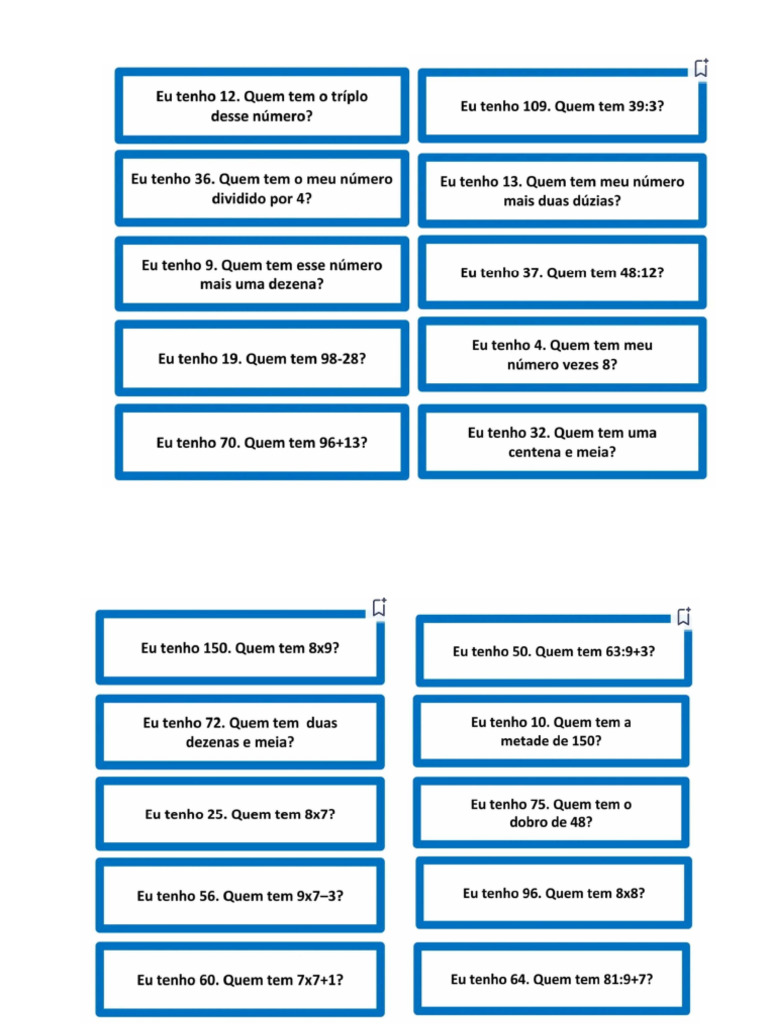 Jogo Eu Tenho Quem Tem - Matemática | PDF
