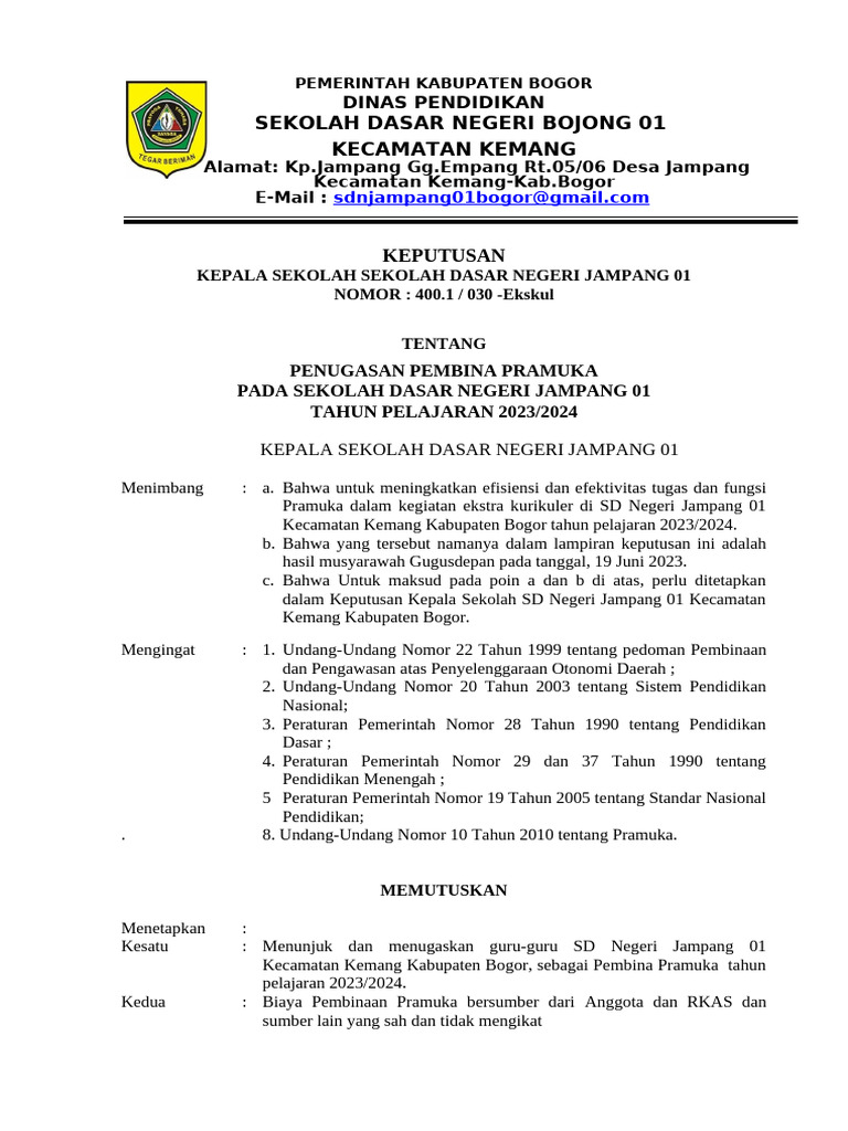 SK Pembina Pramuka - Tahun 2023-2024 | PDF