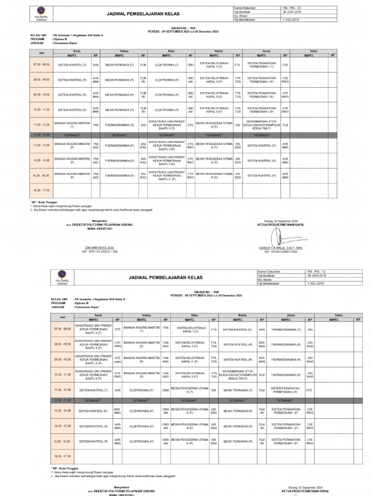 JADWAL PK ANG.XVII SEM.3 TA 2024-2025 | PDF