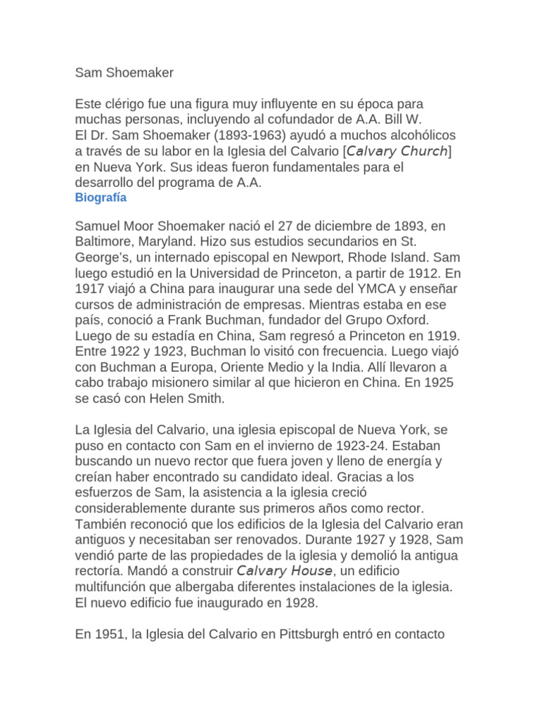 Sam Shoemaker: Clave en A.A. y Calvary | PDF | Bill W.