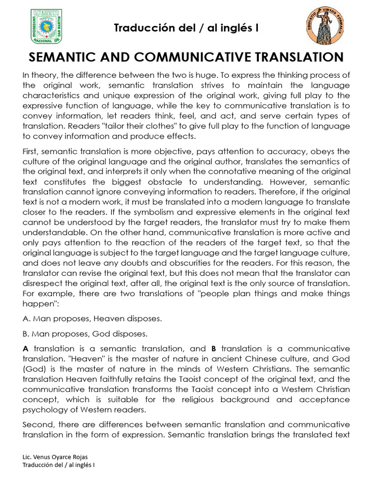 Semantic and Communicative Translation | PDF | Translations | Semantics