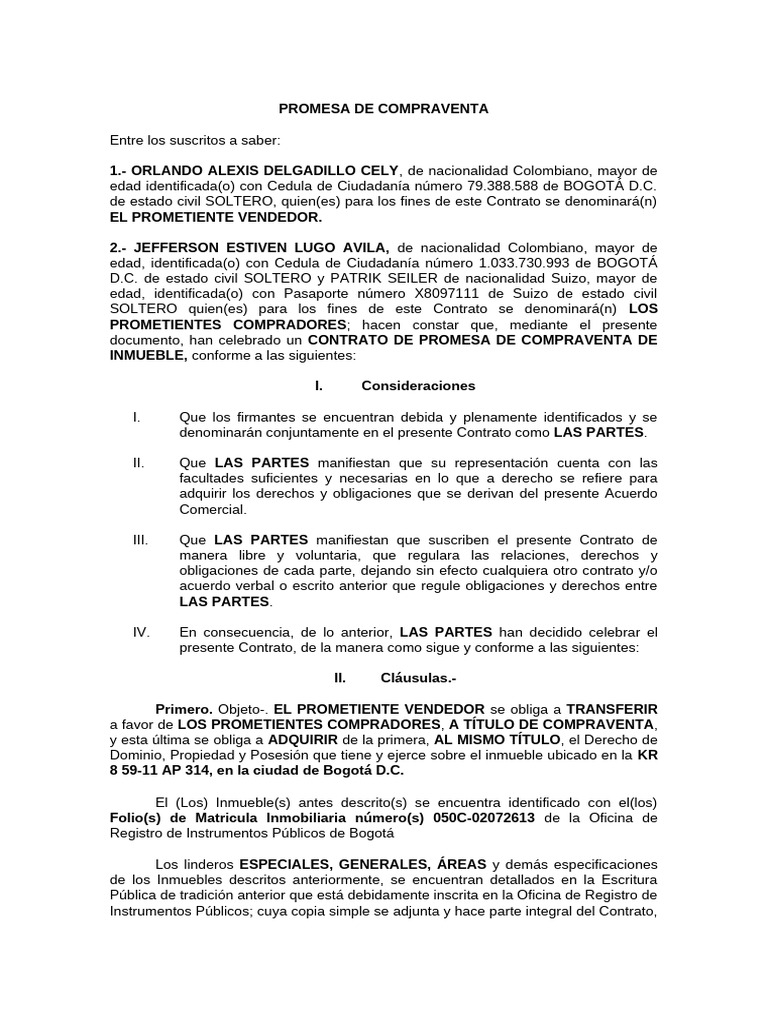 Promesa de Compraventa Jeffer | PDF | Propiedad | Bancos