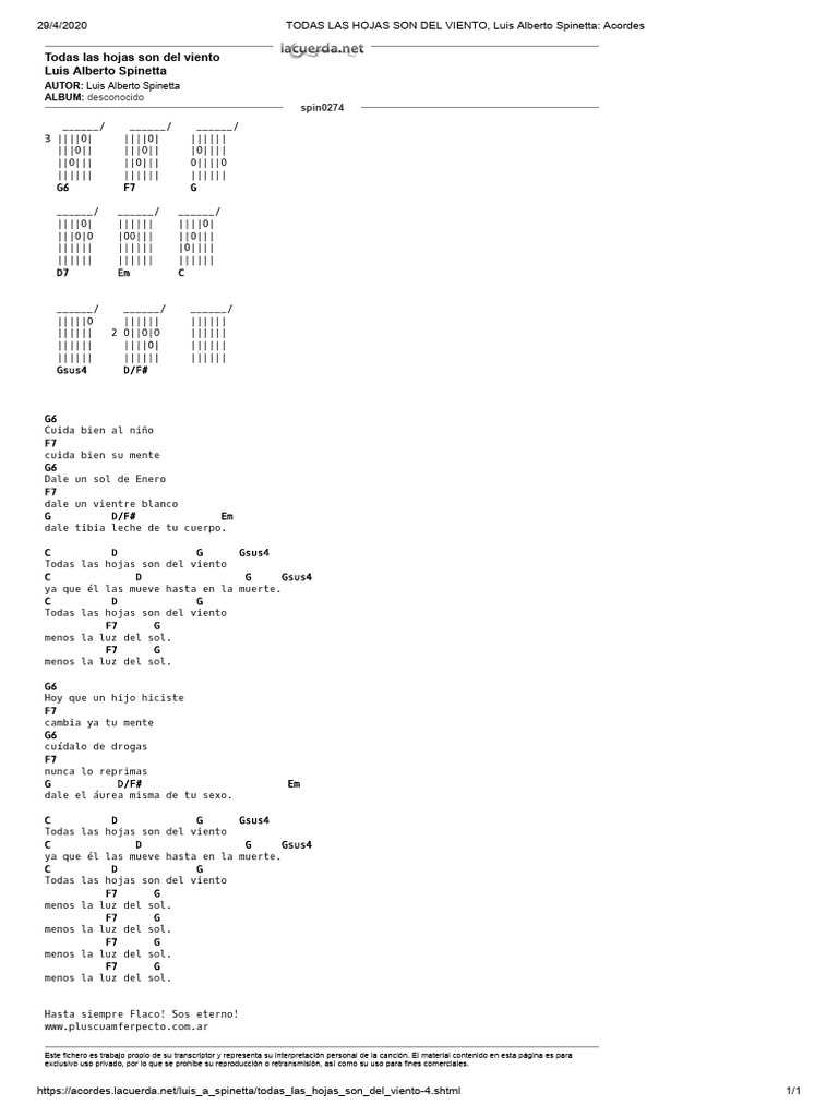 Spinetta Todas Los Hojas | PDF | Estudios de idiomas extranjeros