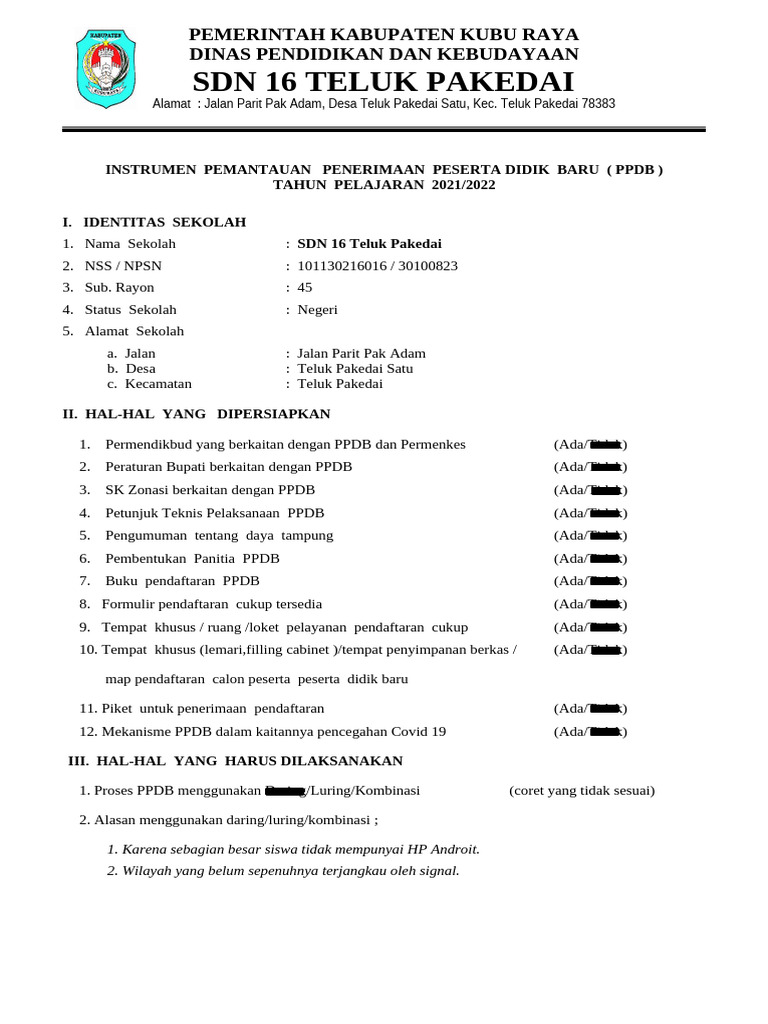 INSTRUMEN PPDB 2021 2022 | PDF