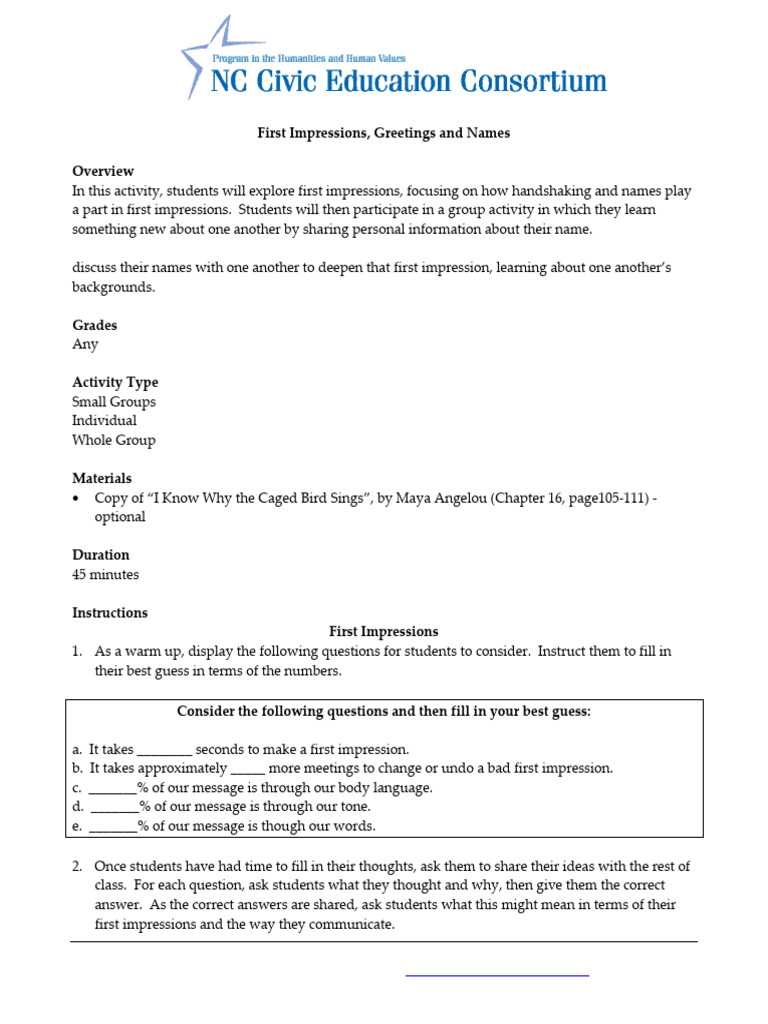 First Impressions Greetings Names | PDF | Body Language