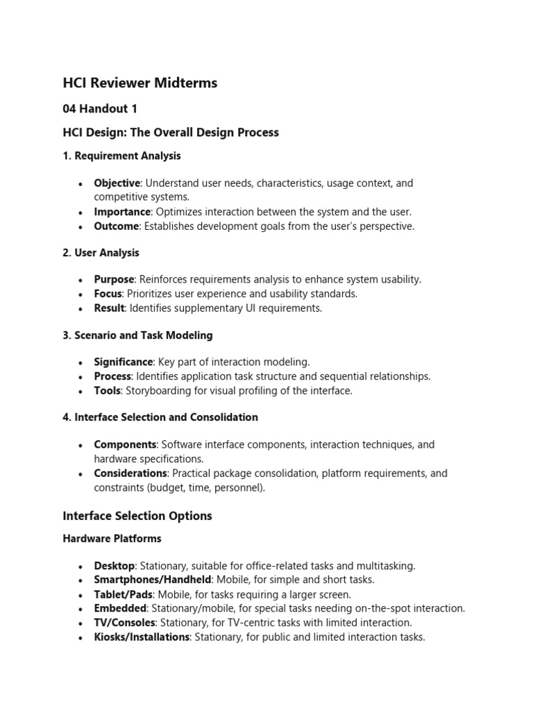 HCI Reviewer Midterms | PDF | Graphical User Interfaces | Menu (Computing)