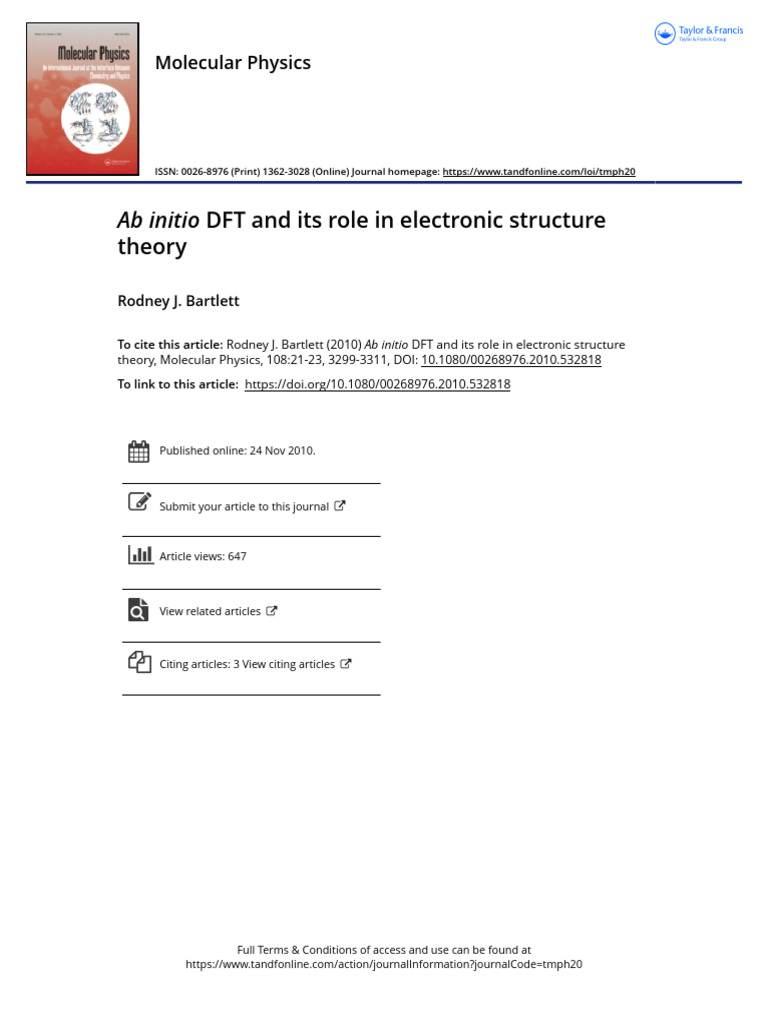 Ab Initio DFT and Its Role in Electronic Structure Theory | PDF | Density Functional Theory | Ab ...