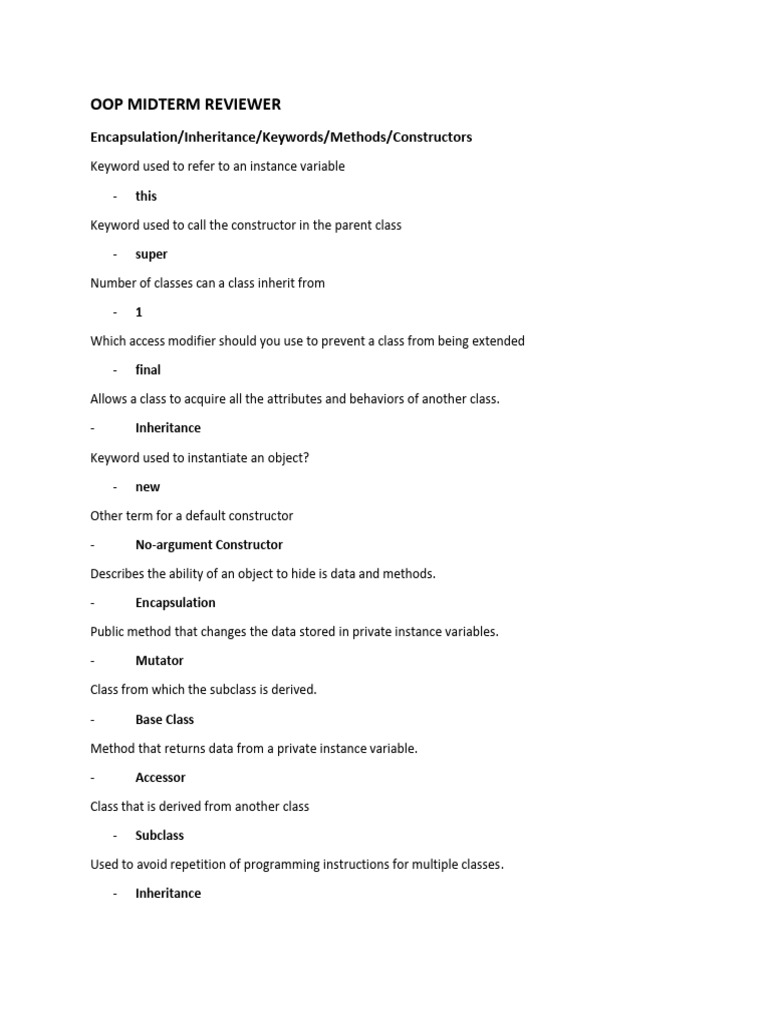 OOP Midterm-Reviewer | PDF