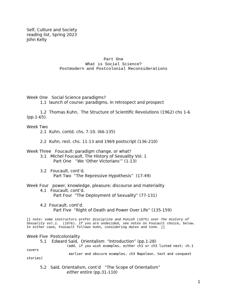 Social Science Reading List Spring 2023 | PDF | Michel Foucault | Paradigm