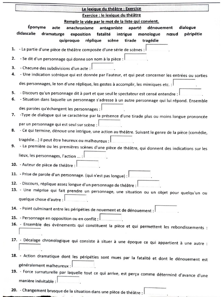 Lexique Du Théâtre + Exercice | PDF