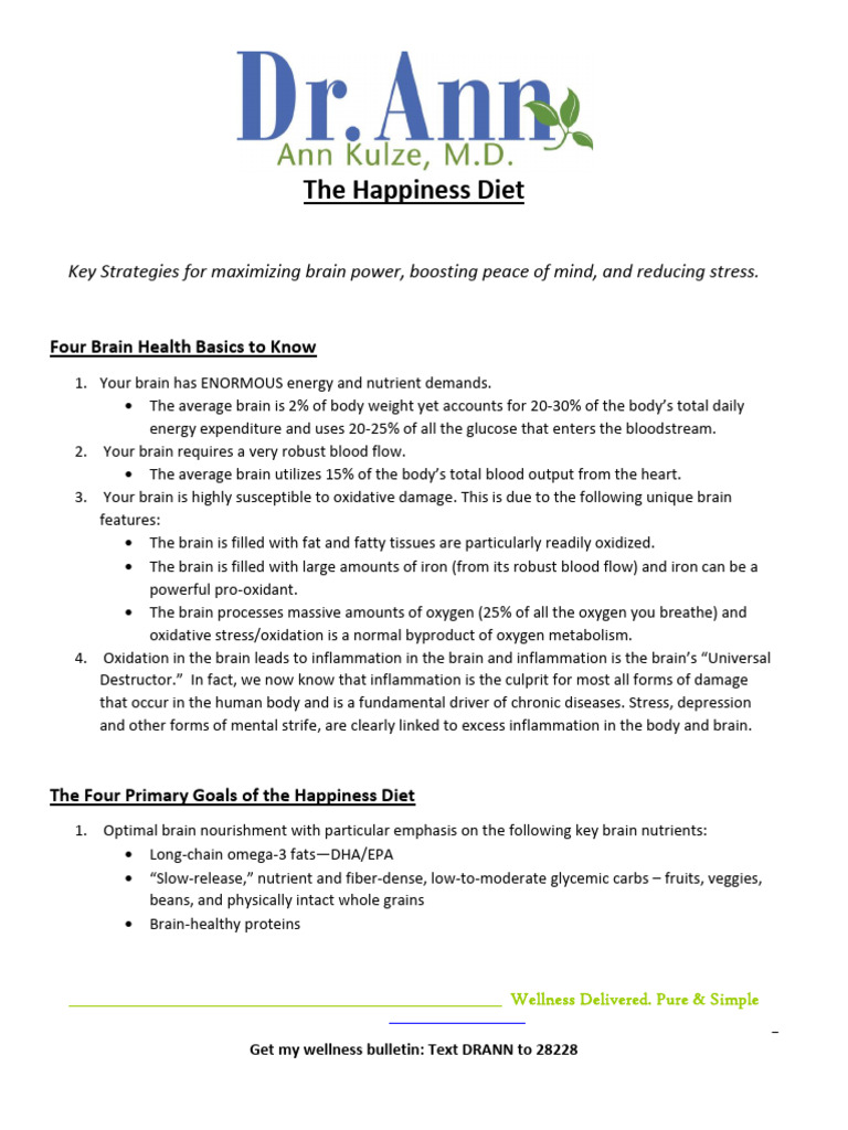The Happiness Diet Handout | PDF | Fat | Vegetable Oil