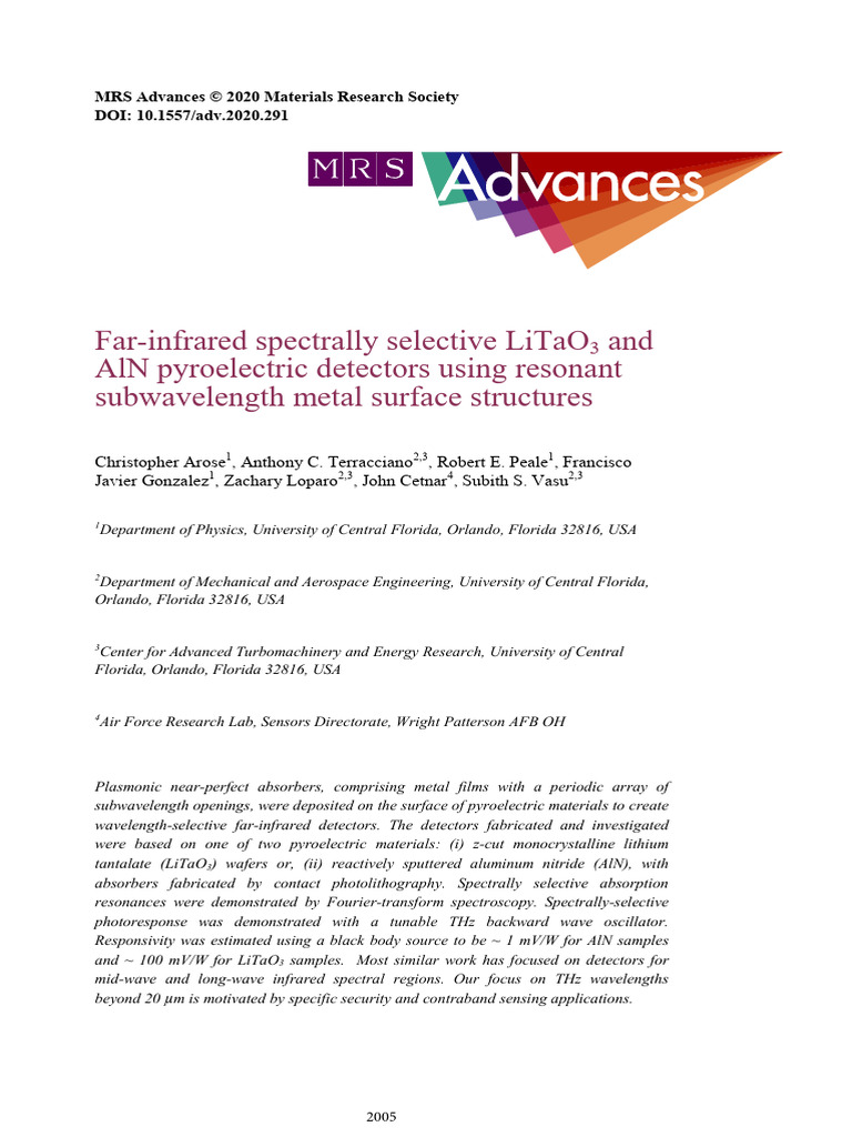 Far-Infrared Spectrally Selective LiTaO3 and A1N Pyroelectric Detectors ...