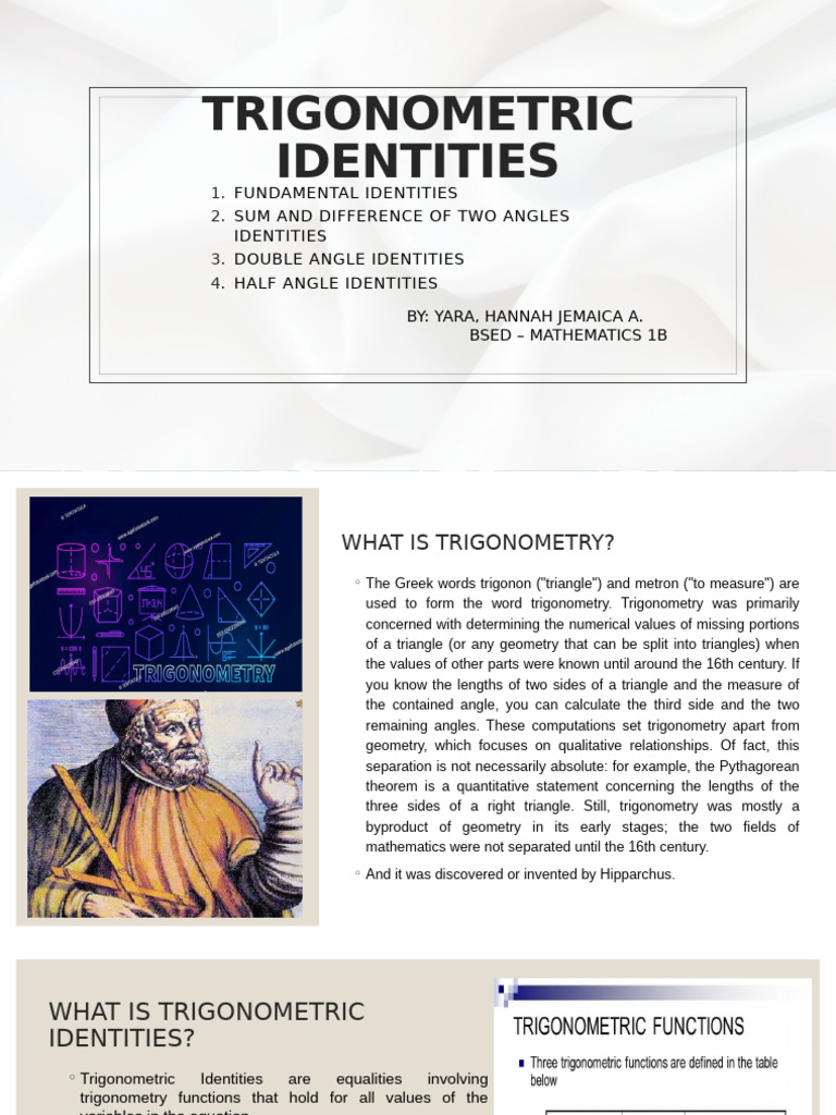 Trigonometric Identities Overview | PDF | Trigonometric Functions | Trigonometry