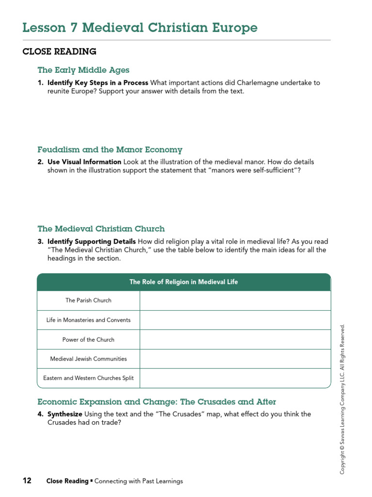 Primary Source and Reading Guide_ Medieval Christian Europe | PDF ...