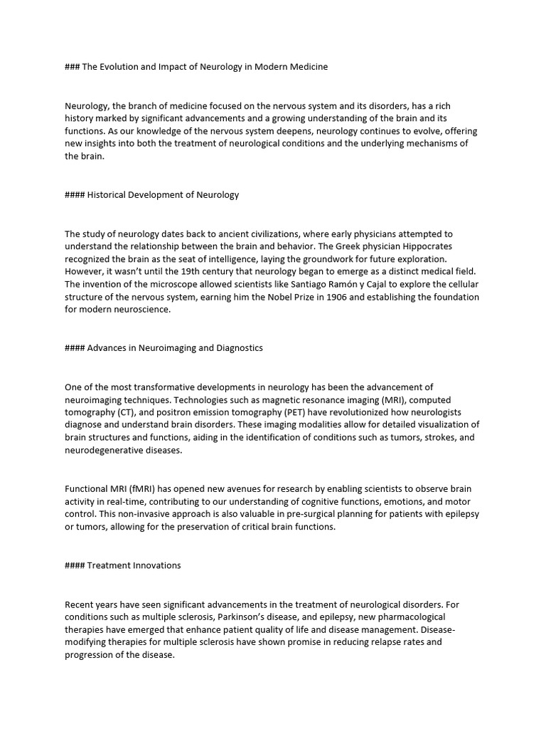 The Evolution and Impact of Neurology in Modern Medicine | PDF ...