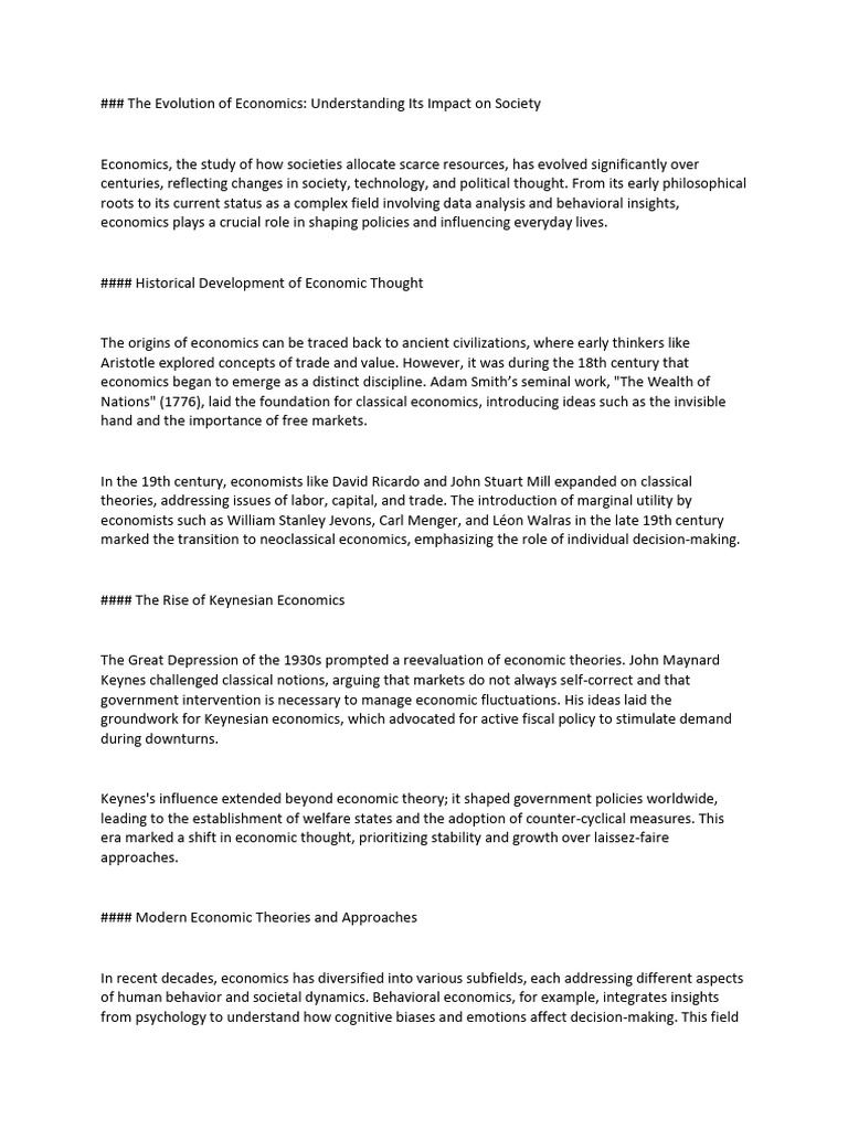 The Evolution of Economics | PDF | Economics | Globalization