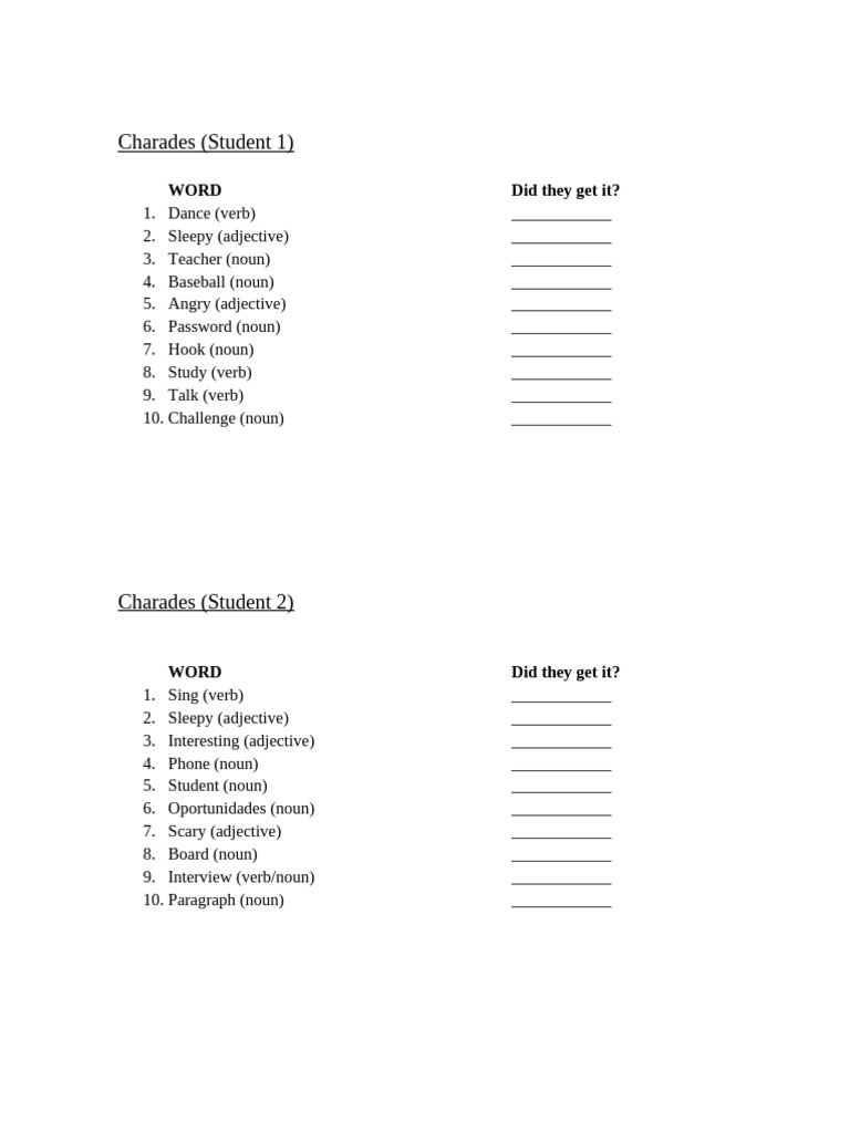 Charades | PDF | Career & Growth | Foreign Language Studies