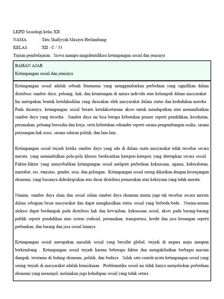 LKPD Ketimpangan Sosial Dan Jenisnya | PDF | Karier & Perkembangan | Ilmu Sosial