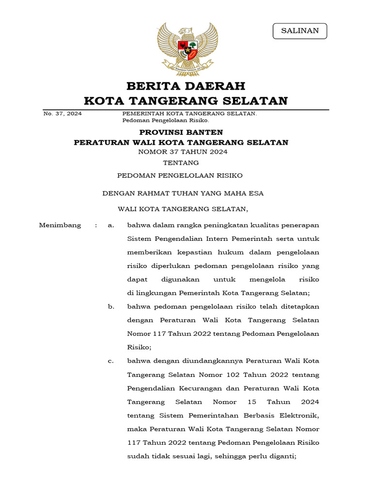 2.4. Perwal 37 TH 2024 Pedoman Pengeloaan Risiko III (Termasuk Fraud ...