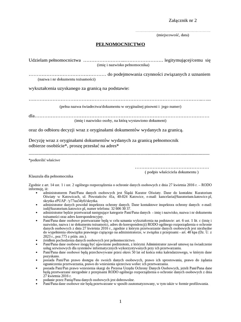 Zalacznik NR 2 Pelnomocnictwo | PDF