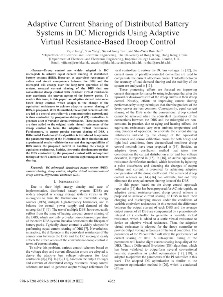 Adaptive Current Sharing Of Distributed Battery Systems In Dc