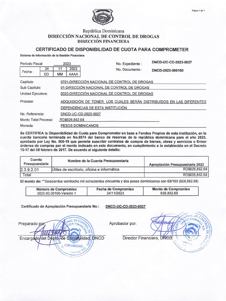 Certificado de Cuota A Comprometer | PDF