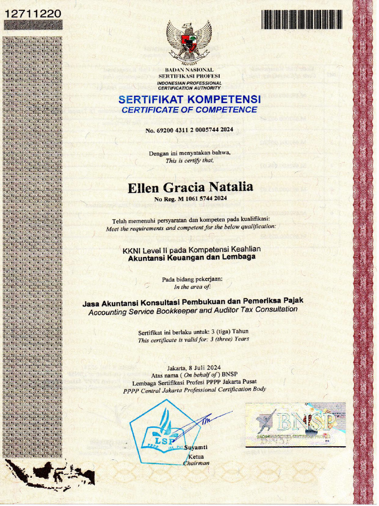 Sertifikat LSP ELLEN | PDF