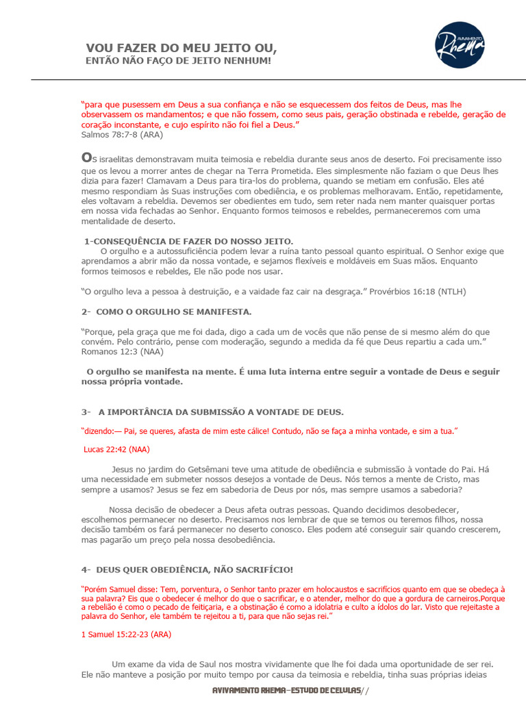 Estudo de Celula Final Agosto | PDF | Pensamento | Deus