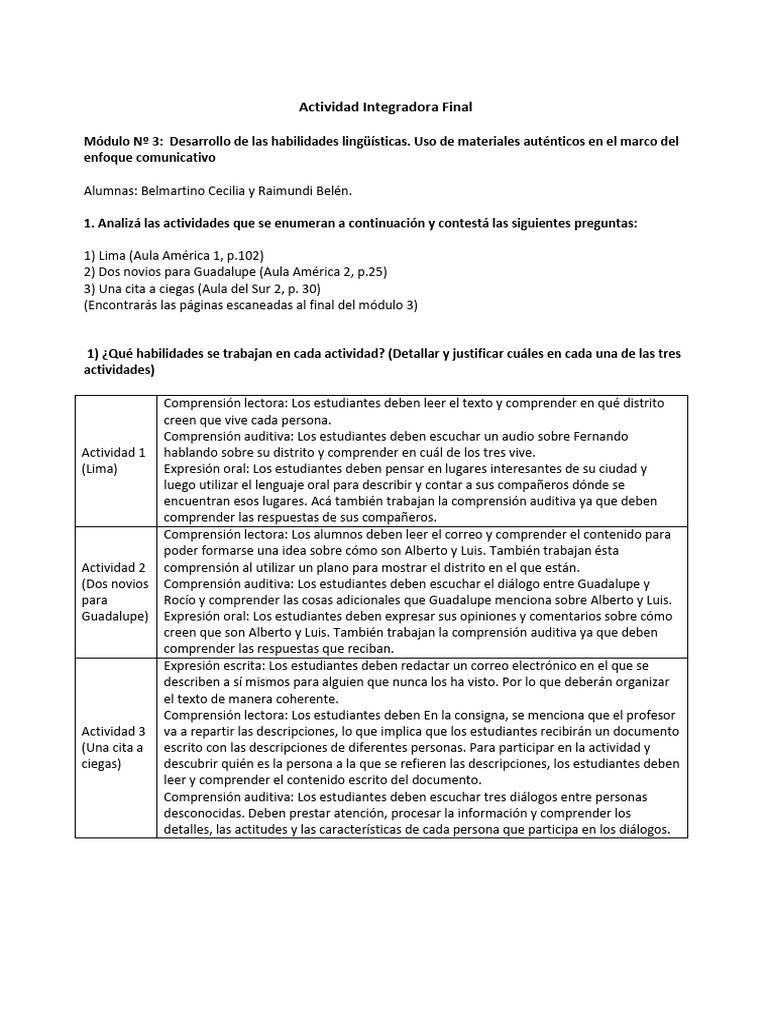 Actividad Integradora Final | PDF | Comprensión lectora | Enseñando