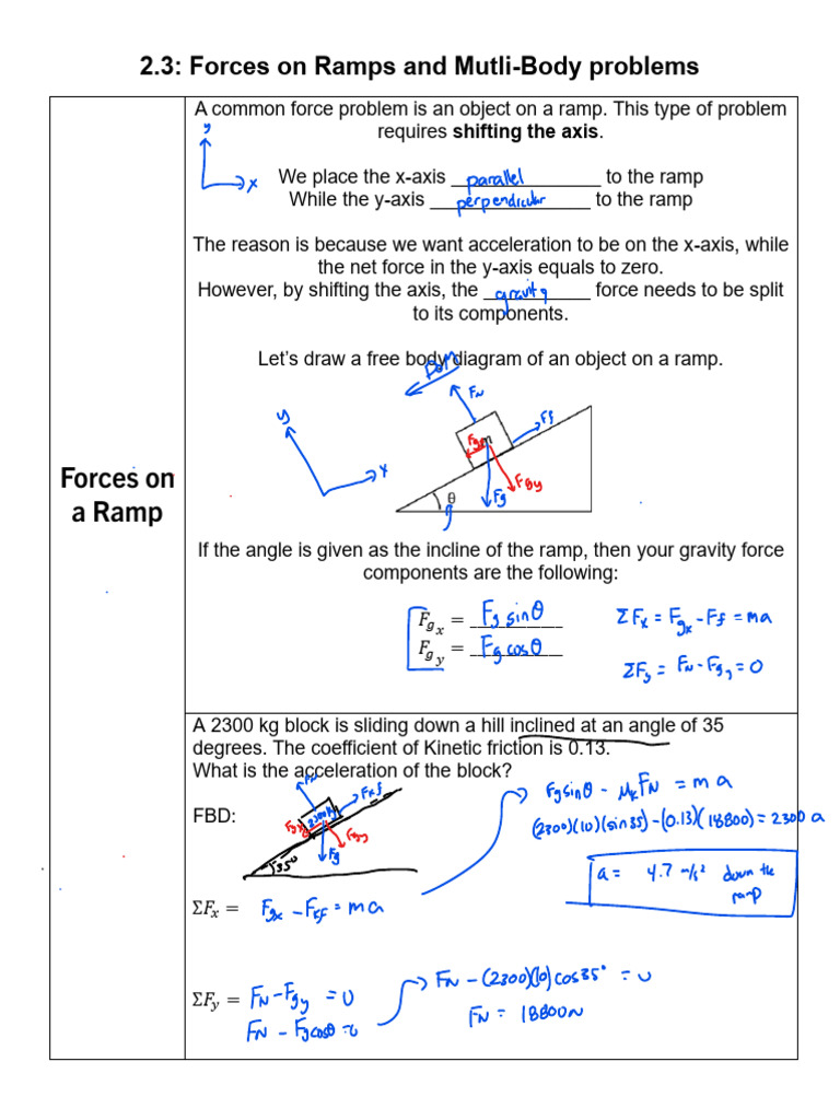 Forces on Ramps and Acceleration Calculations | PDF | Force | Friction